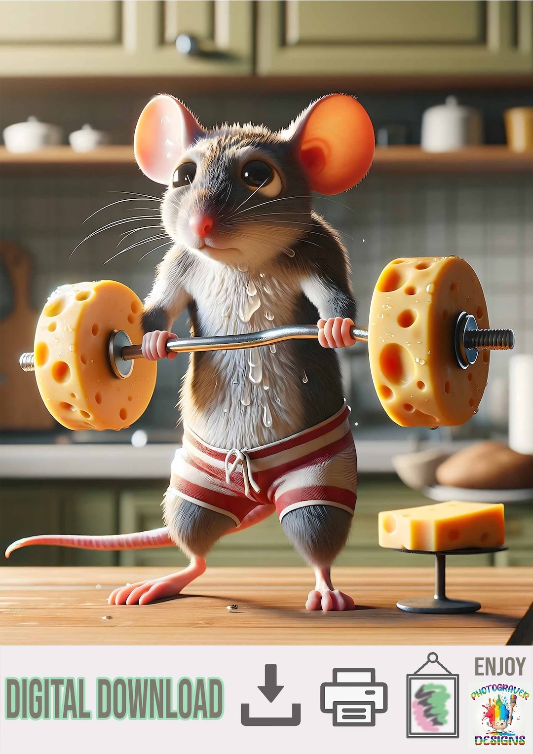 Mouse Lifting Weights Fitness Poster Gym Decoration Funny Animal ...