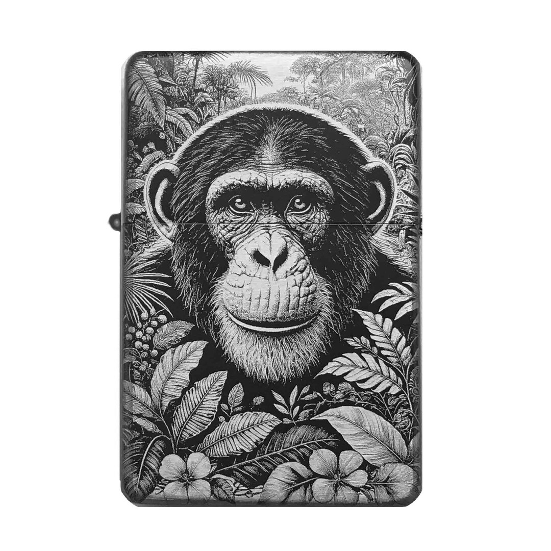 Monkey Lighter With Chimpanzee Motif – Detailed Engraving, Personalized ...