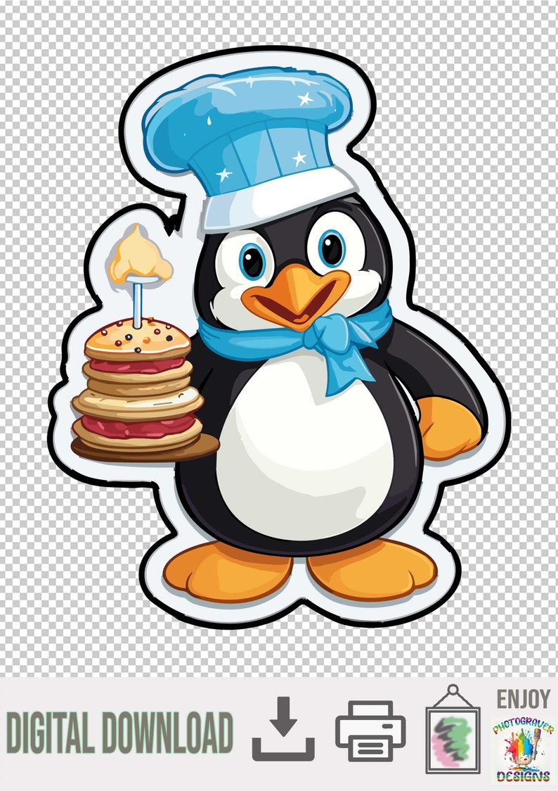 Digital Penguin Stickers, Baker, SVG & PNG, Notebook, Scrapbooks ...
