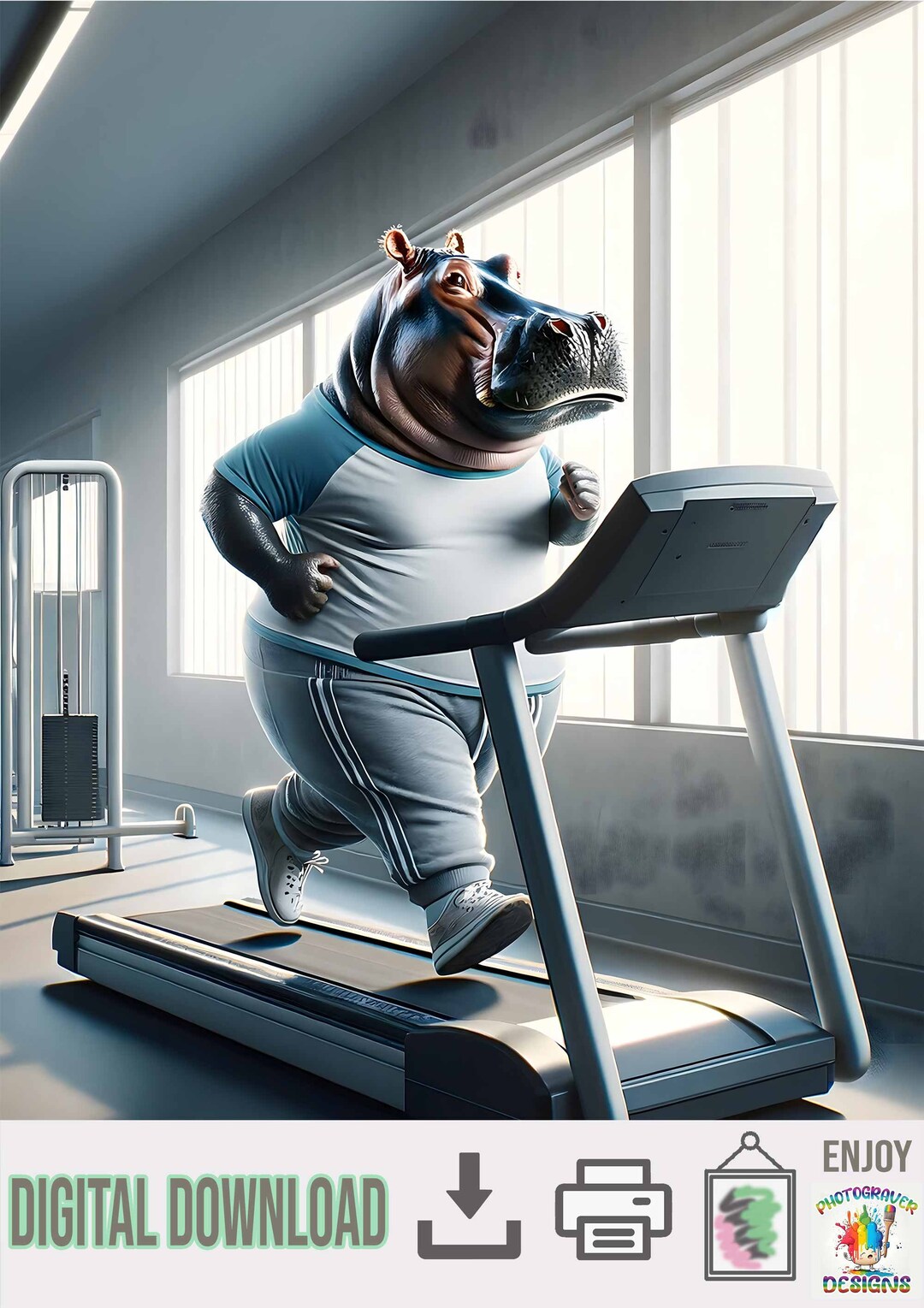 Fitness Poster Fitness Room Decoration Hippopotamus Gift Idea Fitness ...