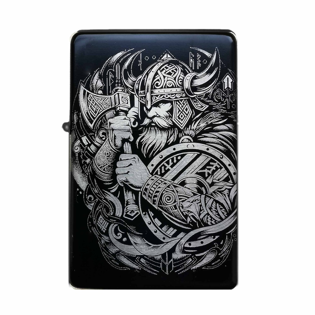 Personalized Viking Lighter With Engraving - Detailed Line Art Viking ...