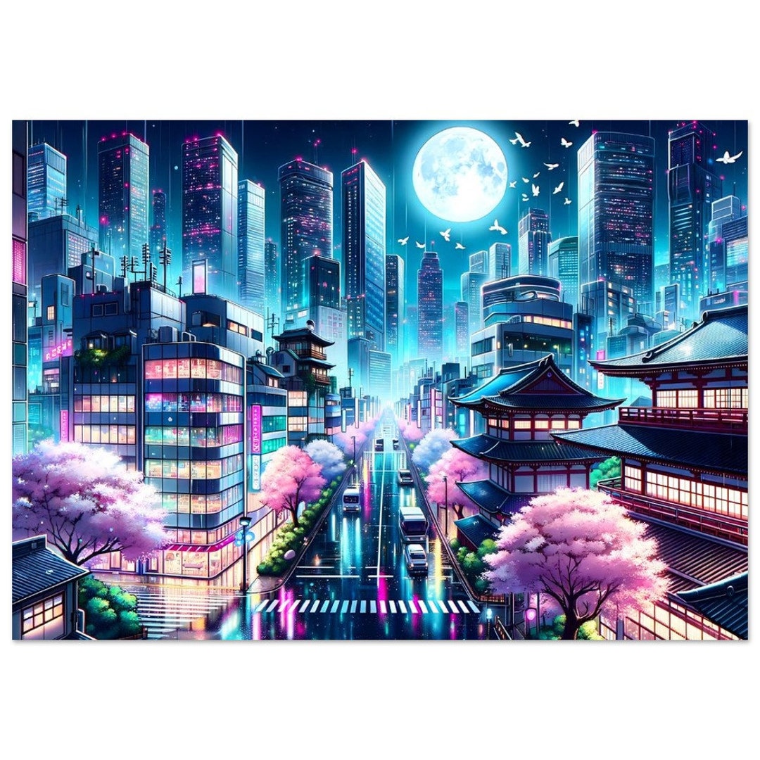 Japanese Neon City Urban Art Anime Poster Sakura Neon Brilliant Digital ...