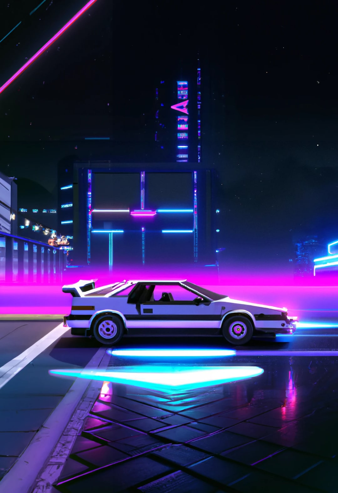 Digital Print | Neon Delorean DMC-12 Cyberpunk Style Digital Art ...