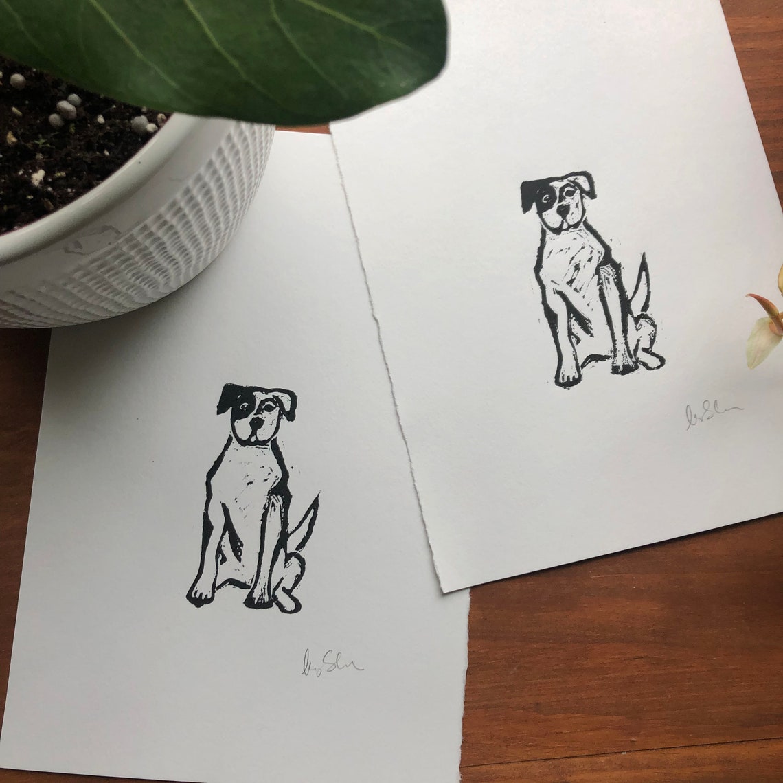 Dog Original Art Linoblock Print Hand Carved Hand Printed Minimalistic ...