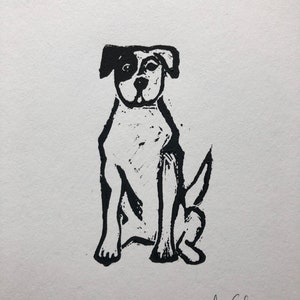 Dog Original Art Linoblock Print Hand Carved Hand Printed Minimalistic ...