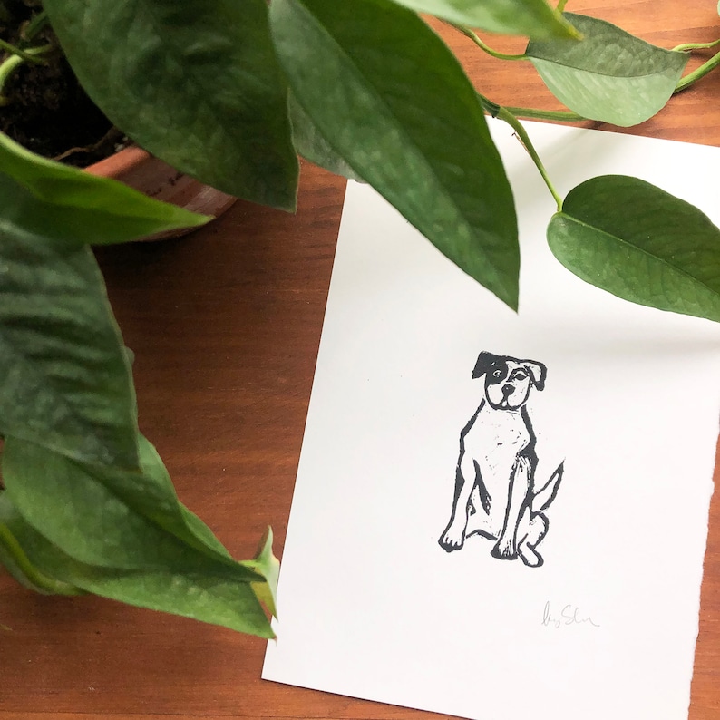 Dog Original Art Linoblock Print Hand Carved Hand Printed Minimalistic ...