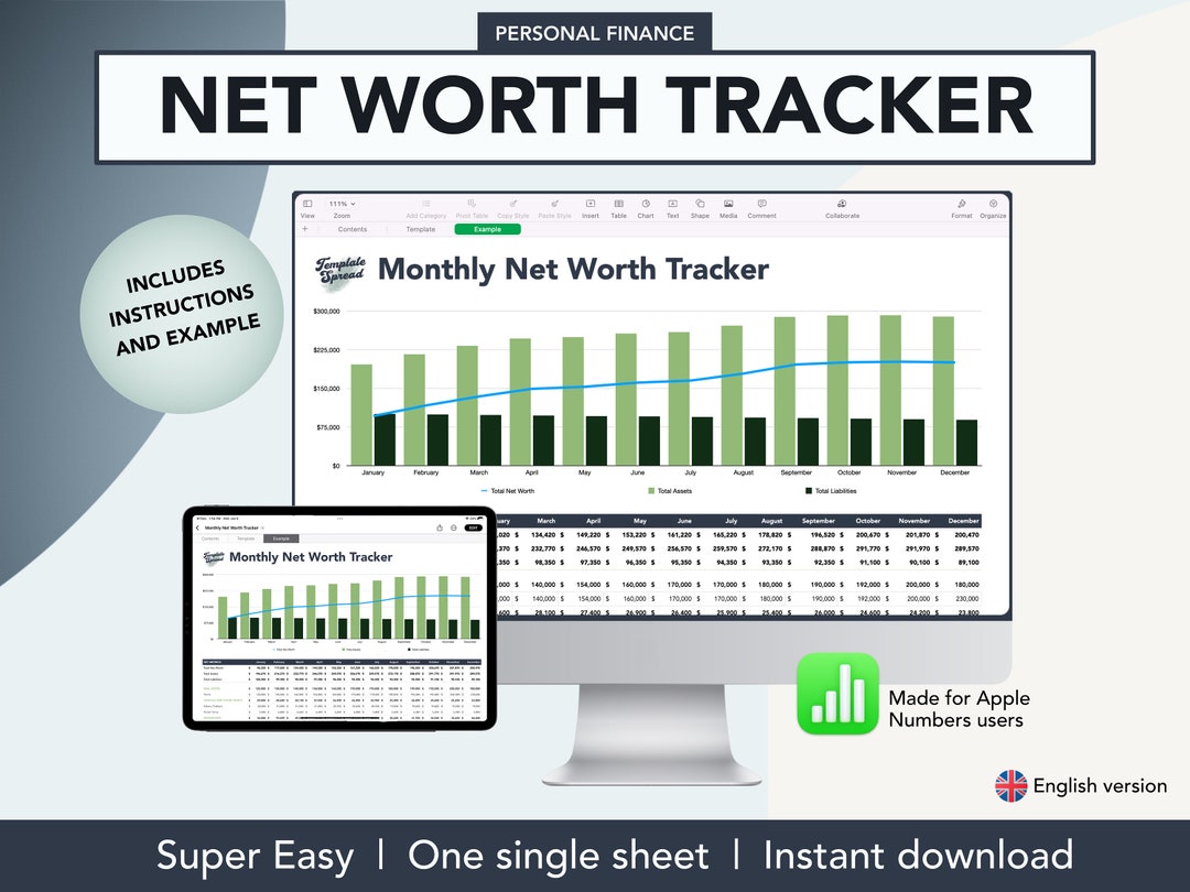 Net Worth Monthly Tracker Template Apple Numbers Spreadsheet - Etsy