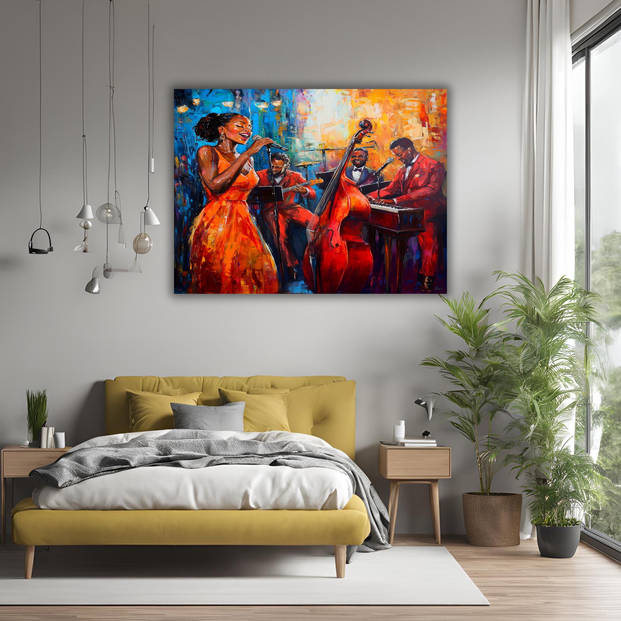 Jazz Singer Wall Art Canvas, Black Art Music Band Vibrant Colorful ...