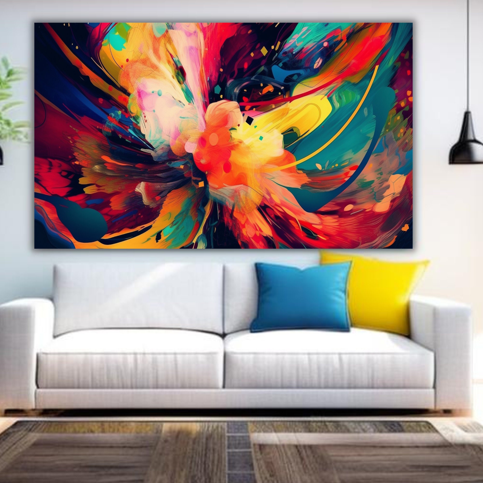 Colorful Abstract Art Canvas Wall Art Multi Panel Set Vibrant Colors ...