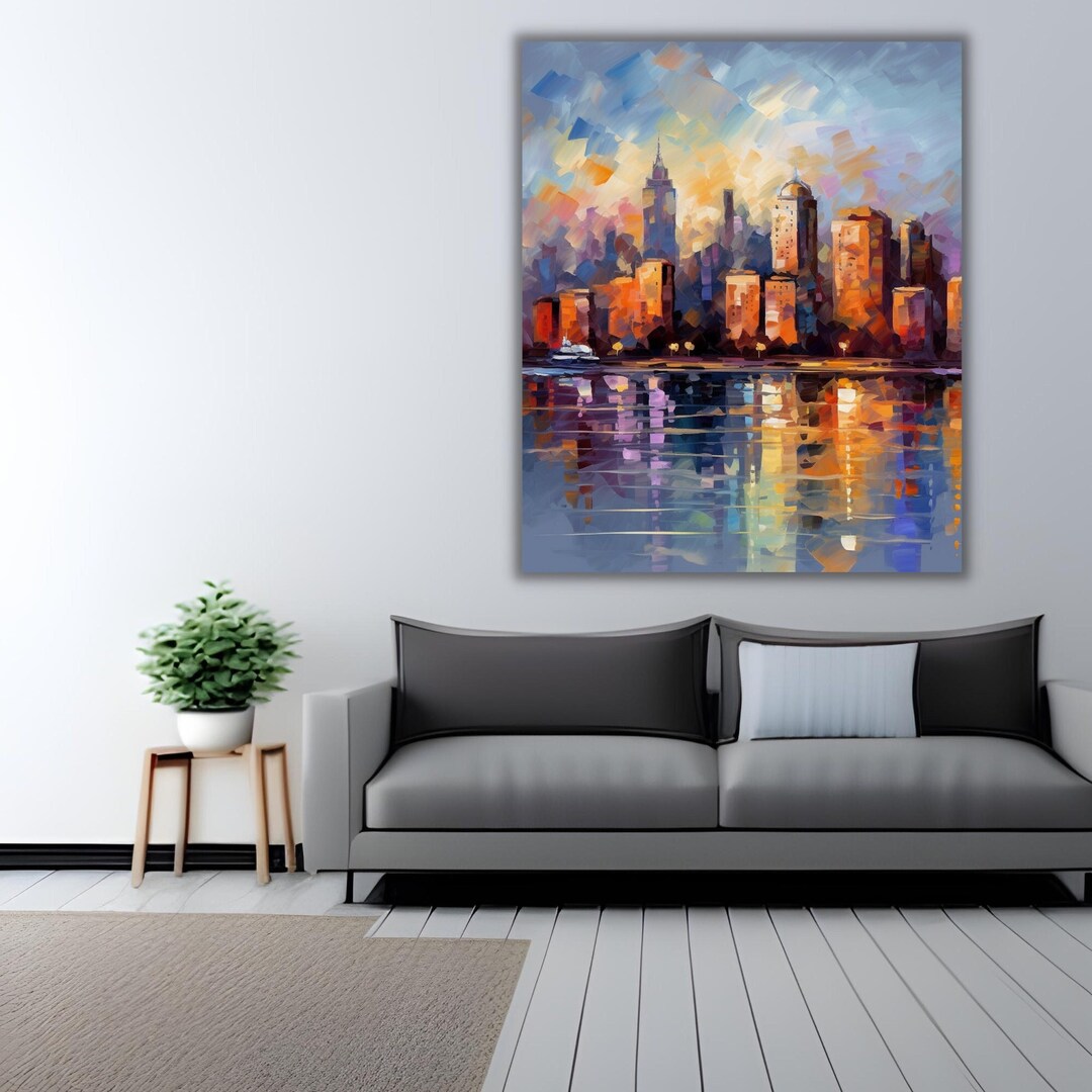 Urban Cityscape Abstract Painting Canvas Wall Art, Large Canvas Print ...