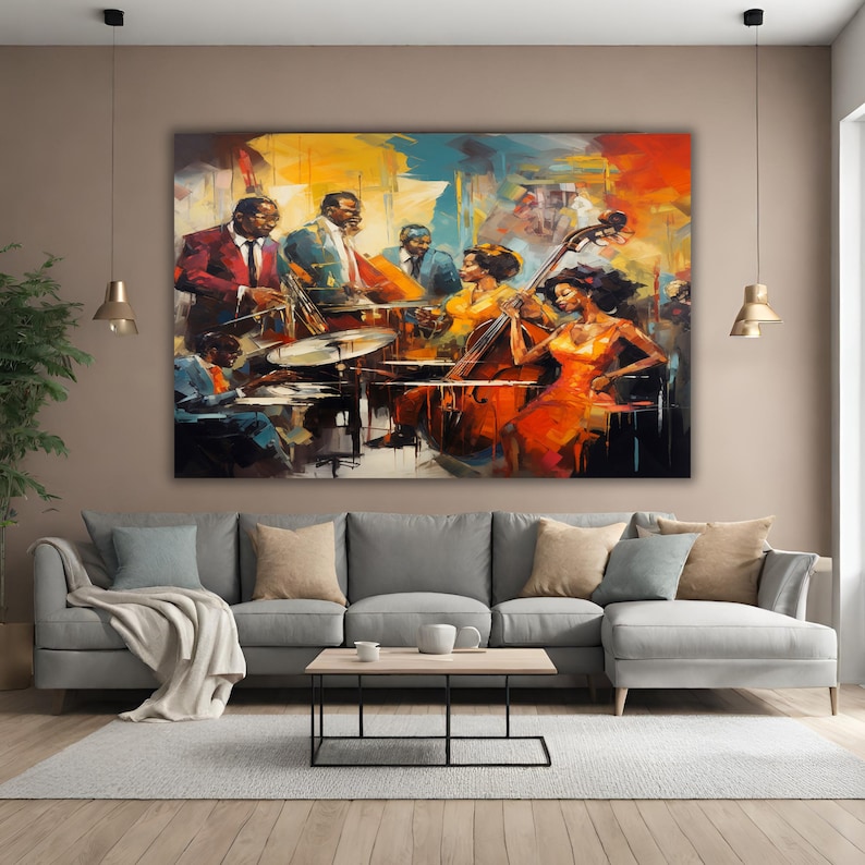 Jazz Music Canvas Print, Oil Painting Style African American Jazz Band ...