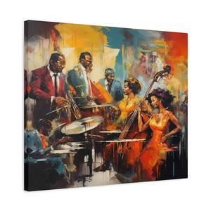 Jazz Music Canvas Print, Oil Painting Style African American Jazz Band ...