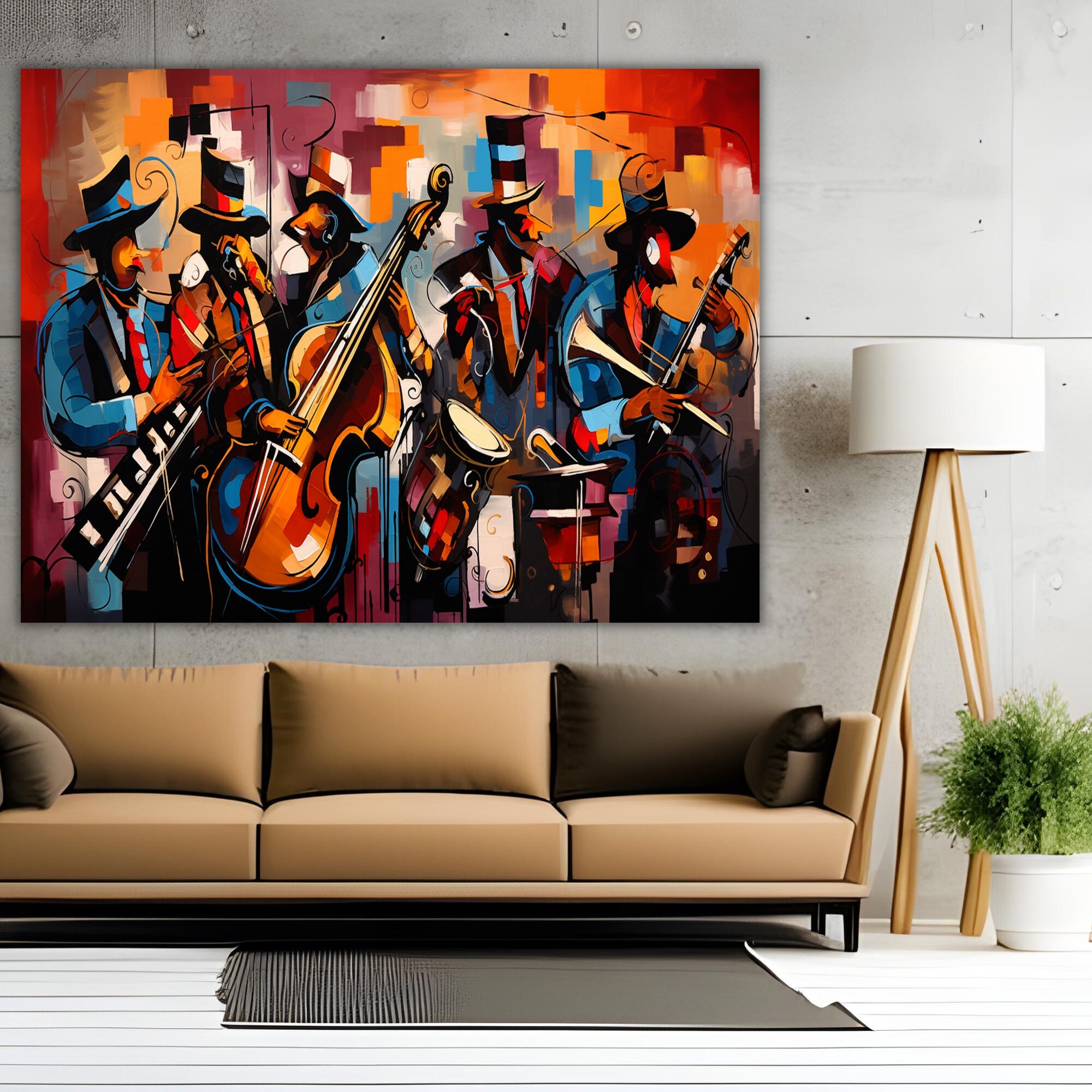 Jazz Art Band Wall Art Canvas, Abstract Music Theme Art, Vibrant Colors ...
