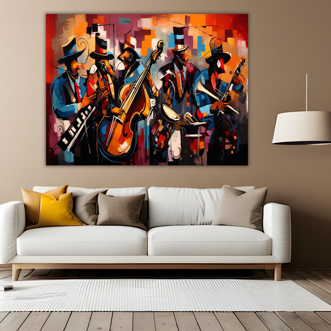 Jazz Art Band Wall Art Canvas, Abstract Music Theme Art, Vibrant Colors Afro Style Art, Gift ...