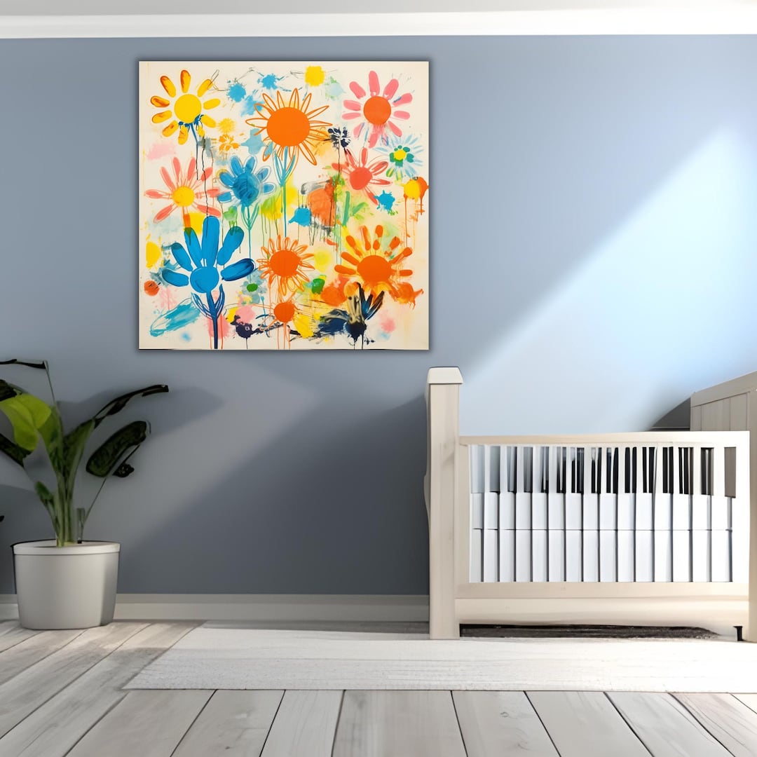 Kids Painting Art Wall Art Colorful Hands Flowers Sun Children Painting ...