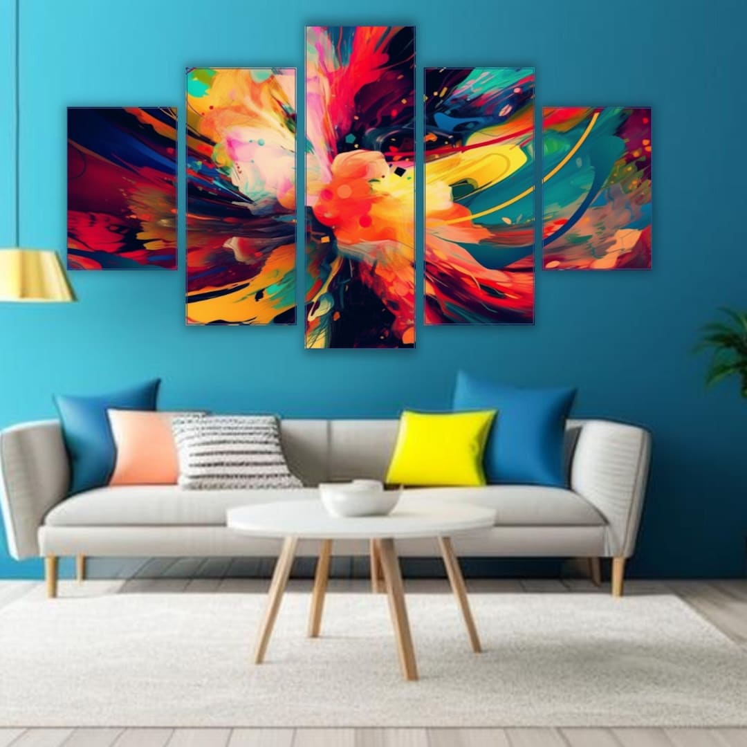 Colorful Abstract Art Canvas Wall Art Multi Panel Set Vibrant Colors ...
