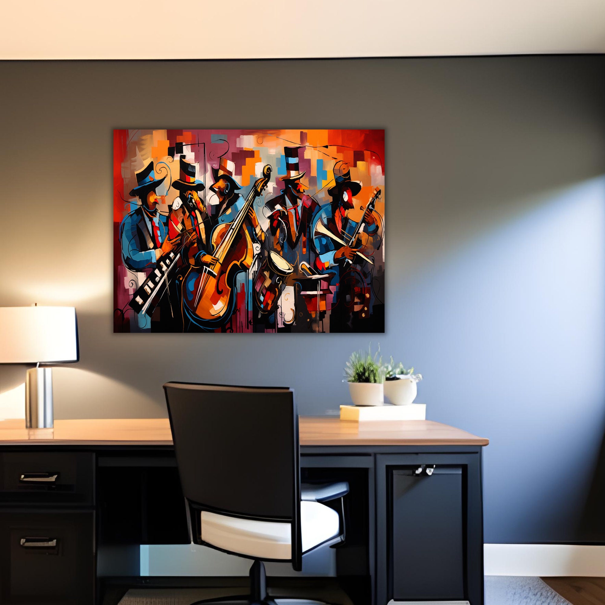Jazz Art Band Wall Art Canvas, Abstract Music Theme Art, Vibrant Colors ...