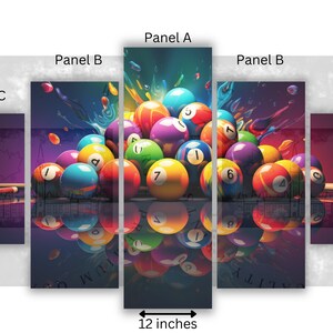 Printable - Multi Panel Set Canvas Pool Table Cue Sticks and Colorful ...