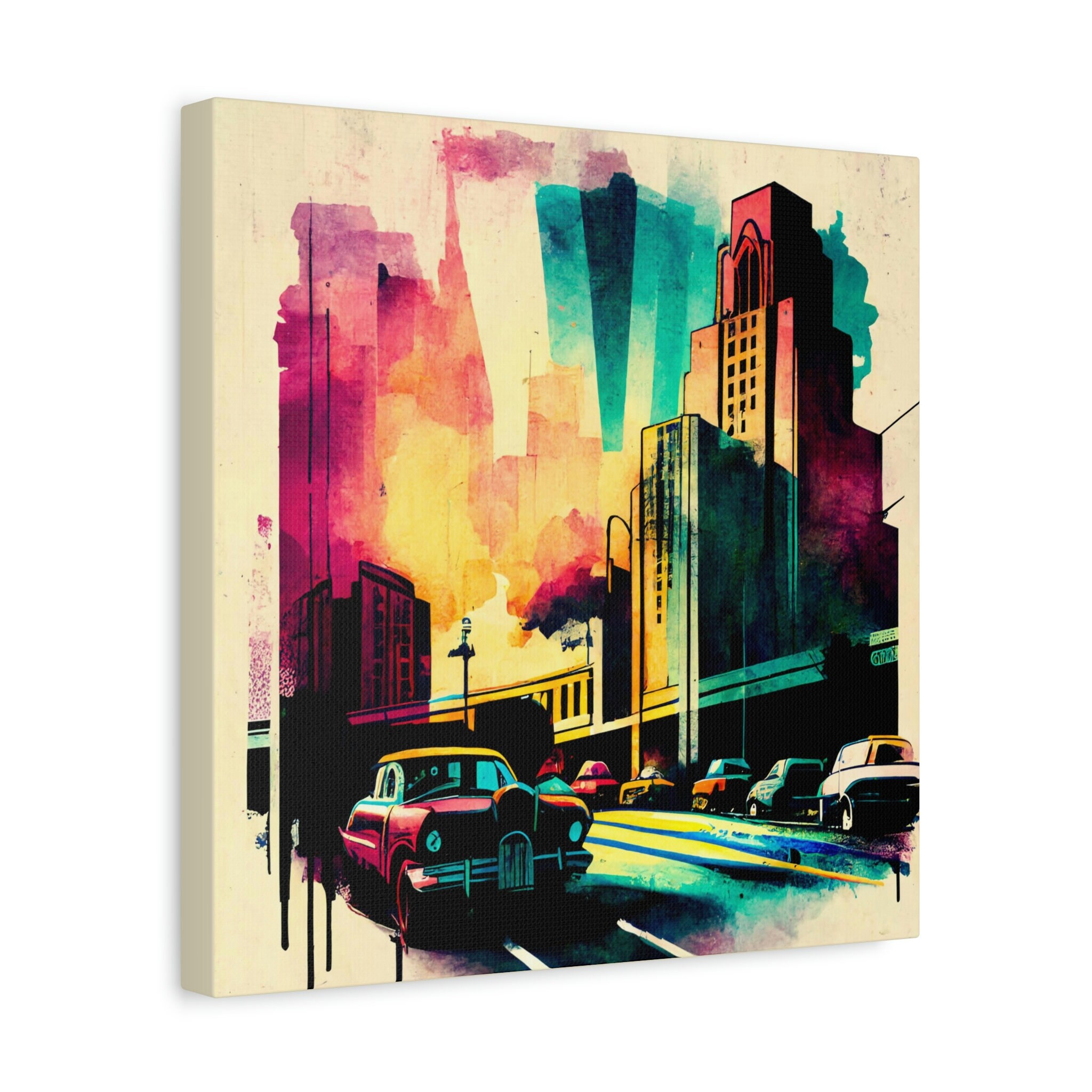 Pop Art Watercolor Cityscape Wall Art Canvas Decor Home Office Living ...