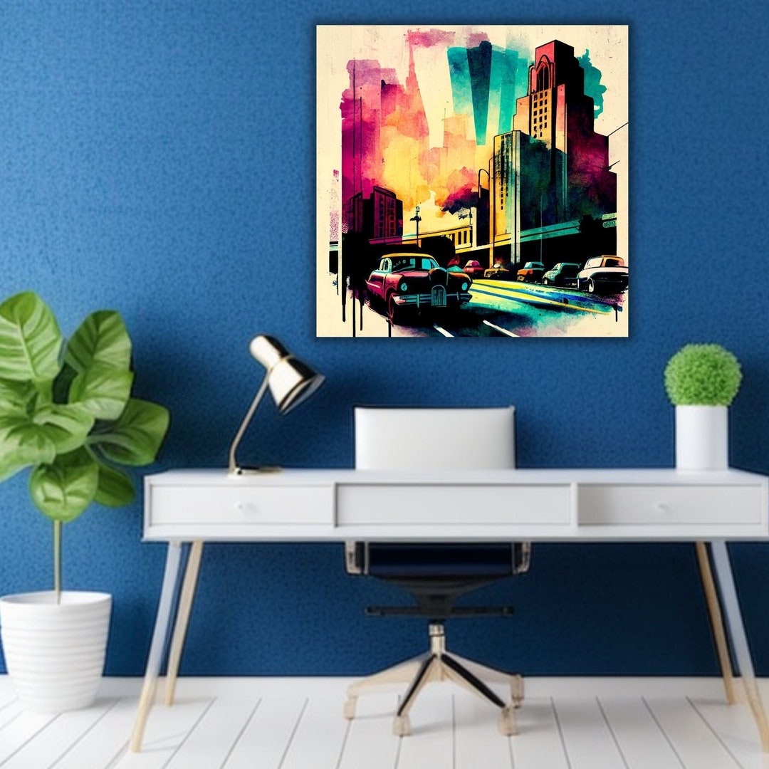 Pop Art Watercolor Cityscape Wall Art Canvas Decor Home Office Living ...