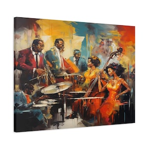 Jazz Music Canvas Print, Oil Painting Style African American Jazz Band ...