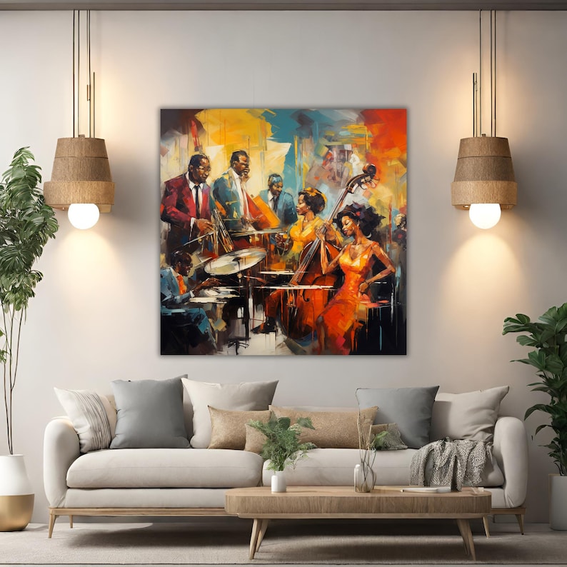 Jazz Music Canvas Print, Oil Painting Style African American Jazz Band ...