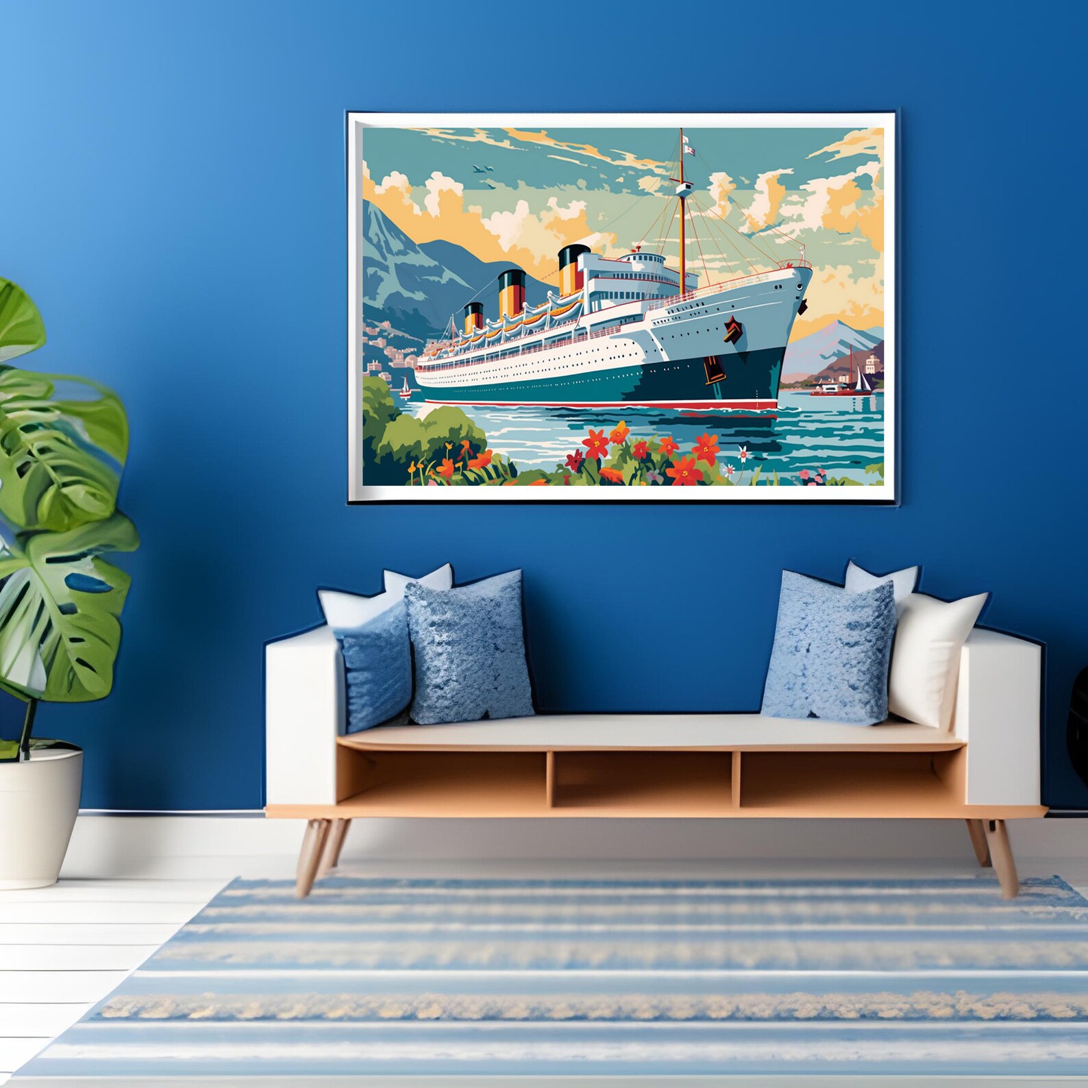 Cruise Ship Art Wall Canvas PNB Style Large Boat on Water Scenery Paint ...