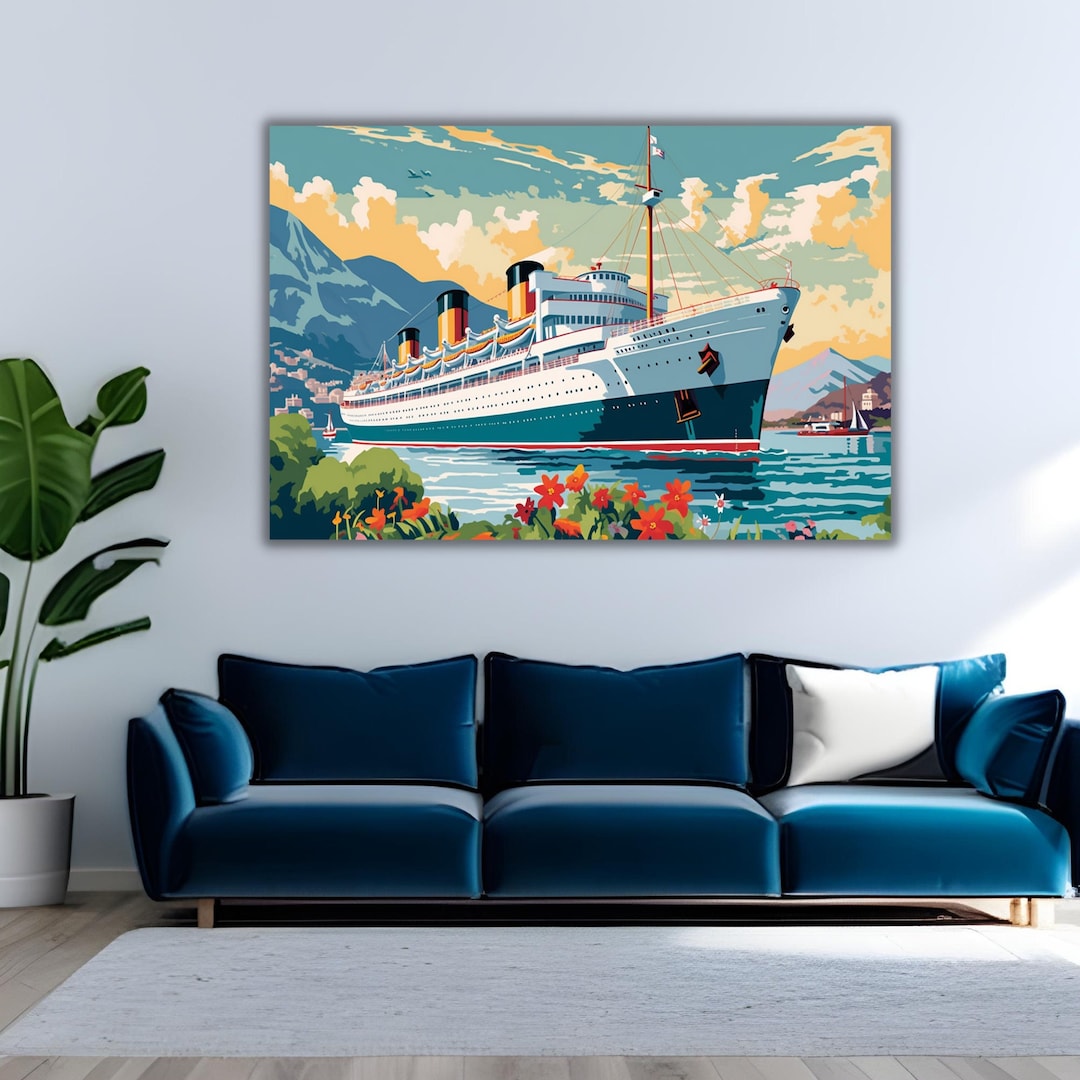 Cruise Ship Art Wall Canvas PNB Style Large Boat on Water Scenery Paint ...