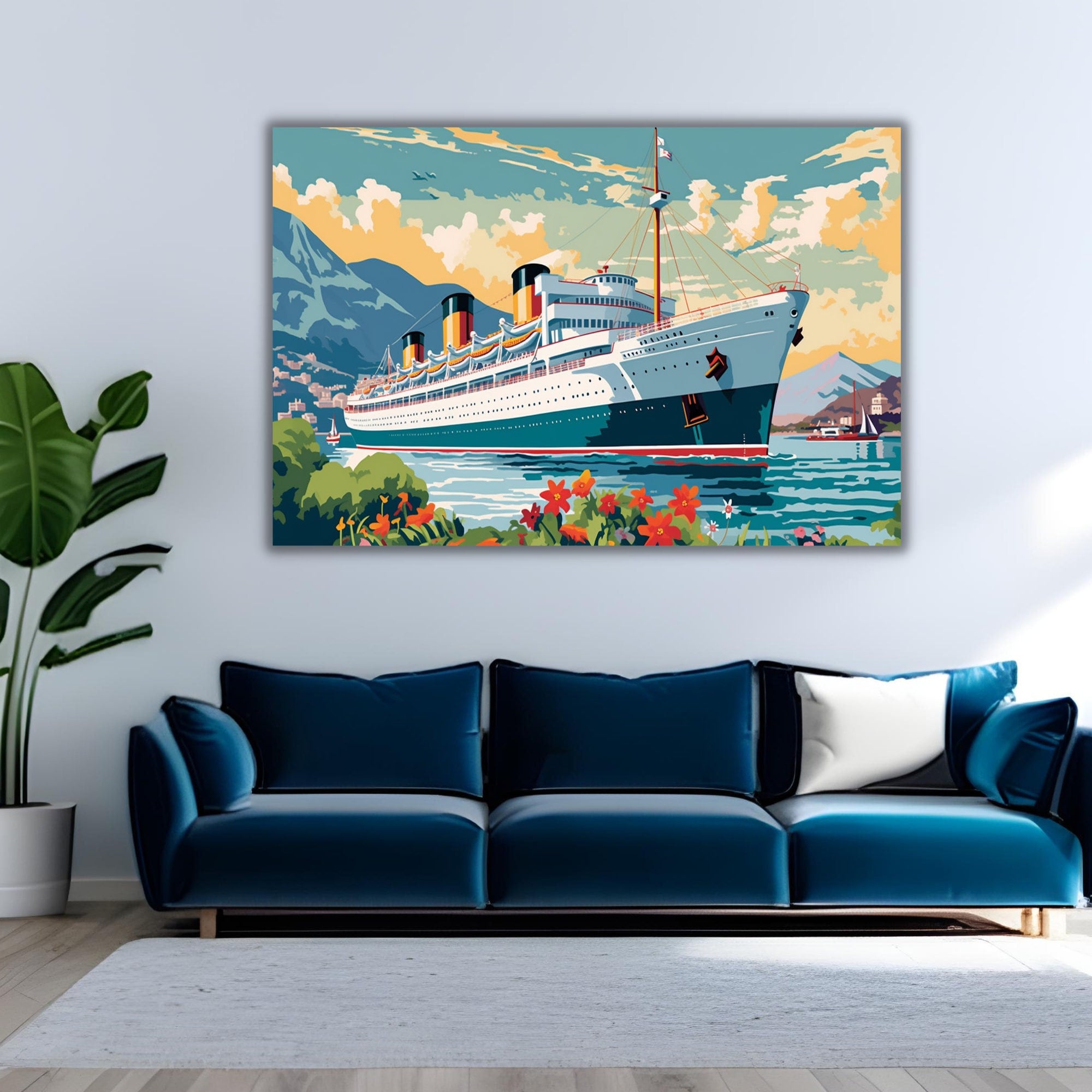 Cruise Ship Art Wall Canvas PNB Style Large Boat on Water Scenery Paint ...
