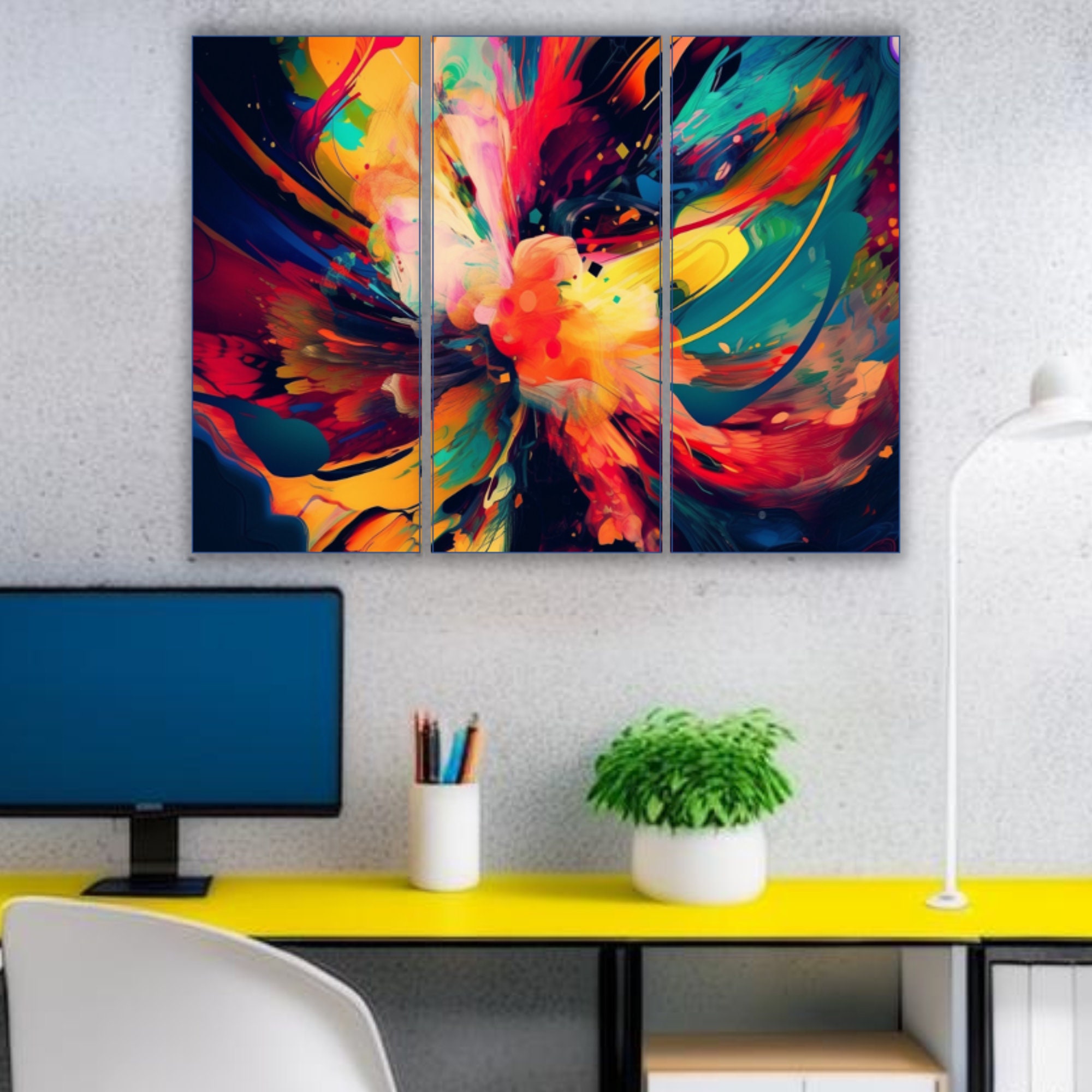 Colorful Abstract Art Canvas Wall Art Multi Panel Set Vibrant Colors ...