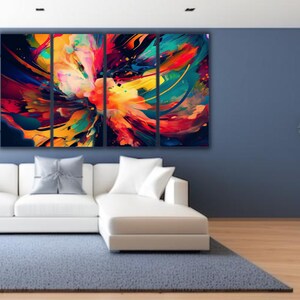 Colorful Abstract Art Canvas Wall Art Multi Panel Set Vibrant Colors ...