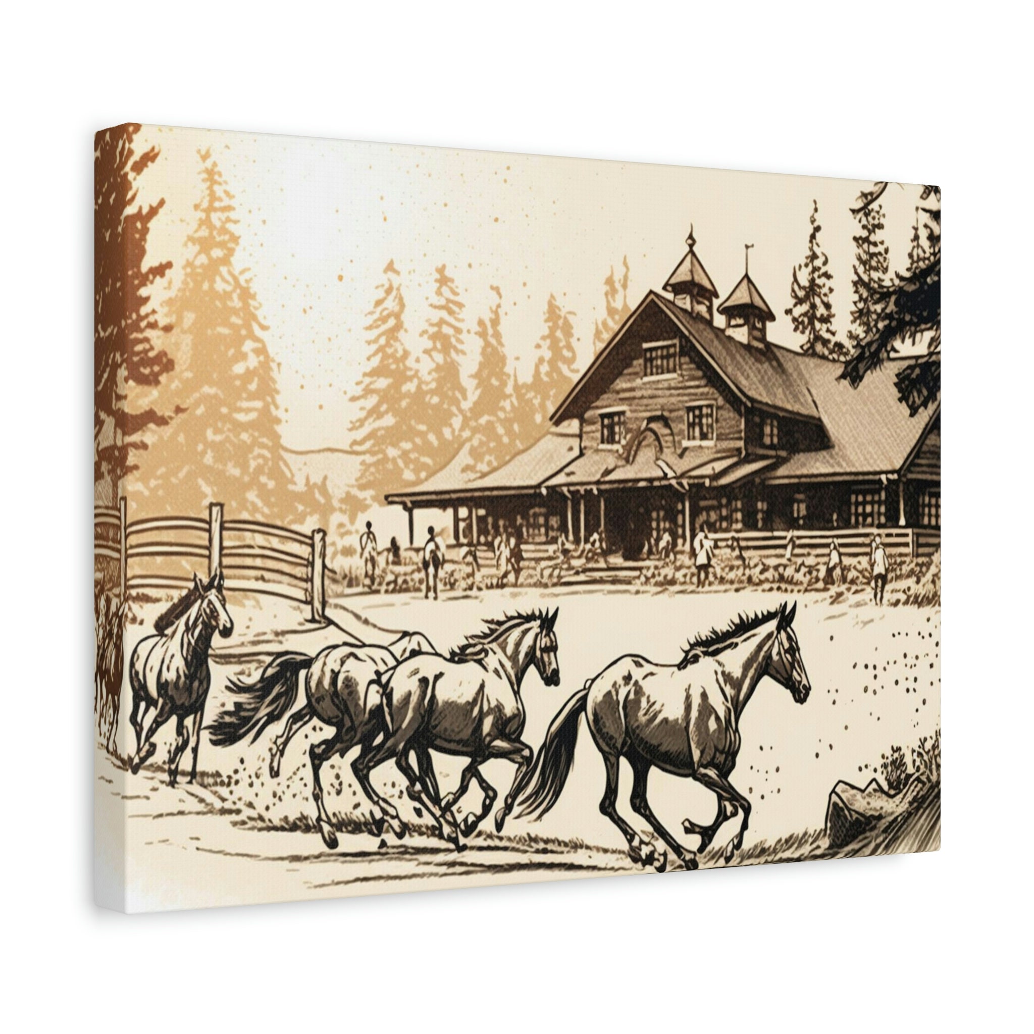 Canvas Wall Art Horses Ranch Sketch Style Art Canvas Wall Animal Art ...