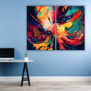 Colorful Abstract Art Canvas Wall Art Multi Panel Set Vibrant Colors ...