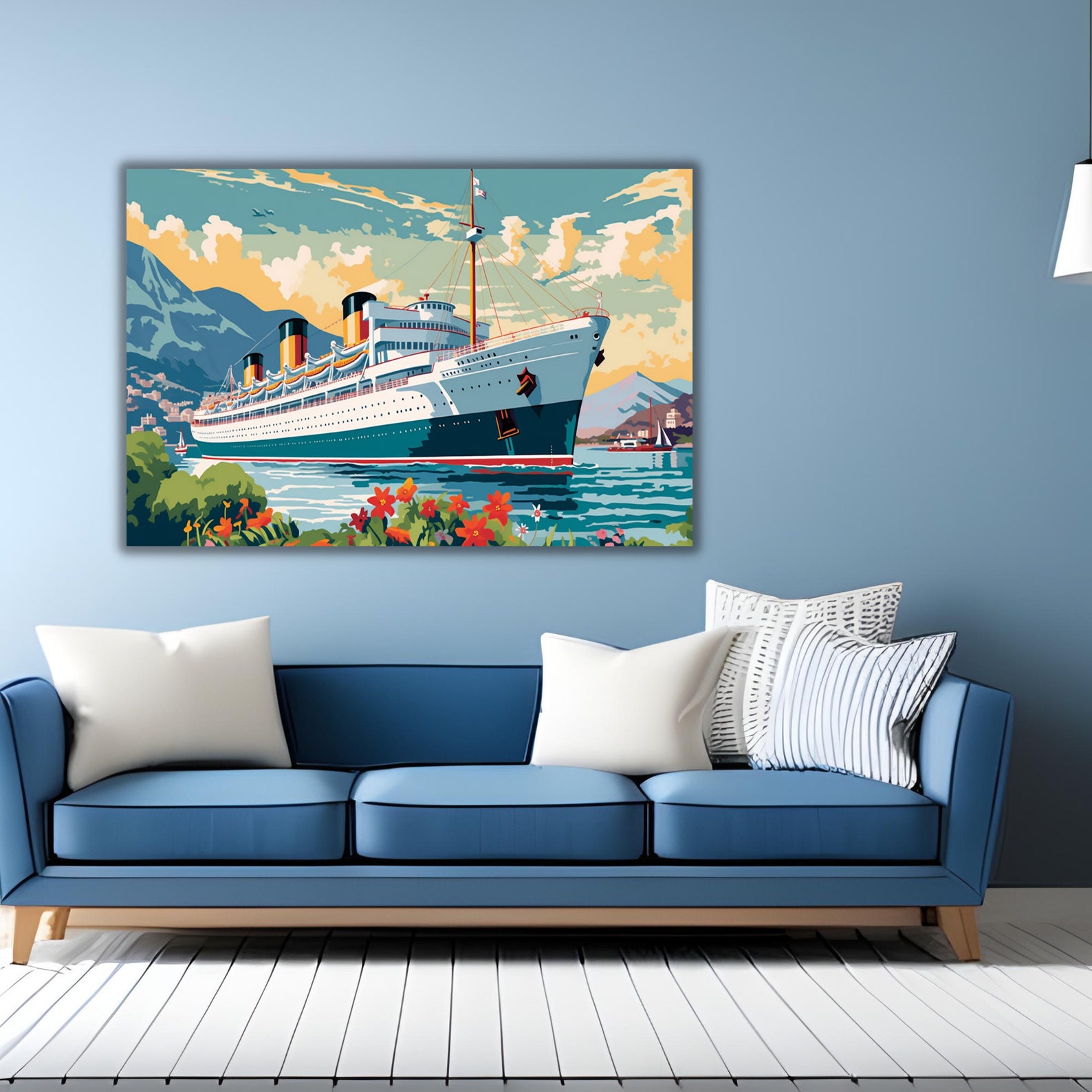 Cruise Ship Art Wall Canvas PNB Style Large Boat on Water Scenery Paint ...