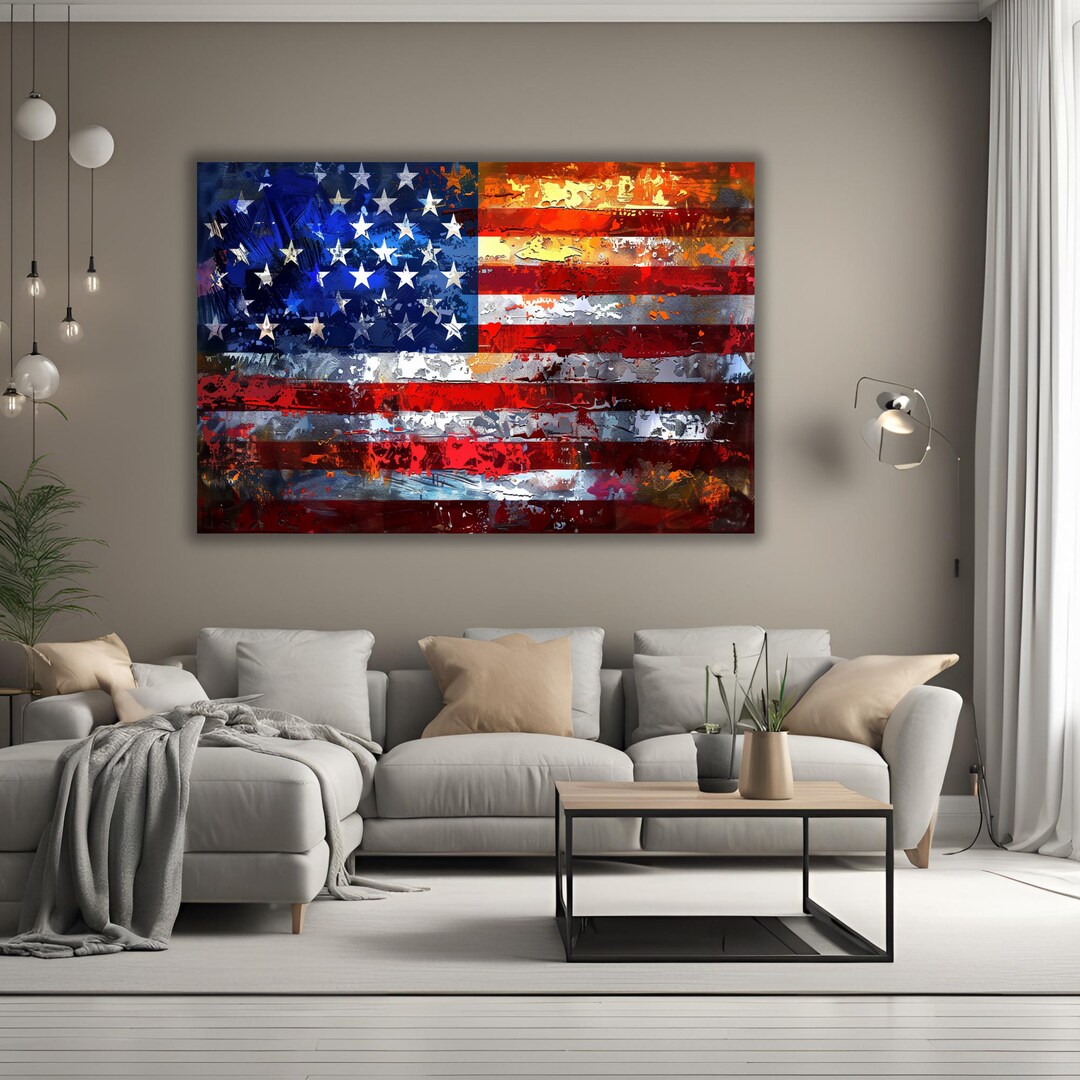 Abstract American Flag Canvas Art - Gritty Style Wall Decor With Paint ...