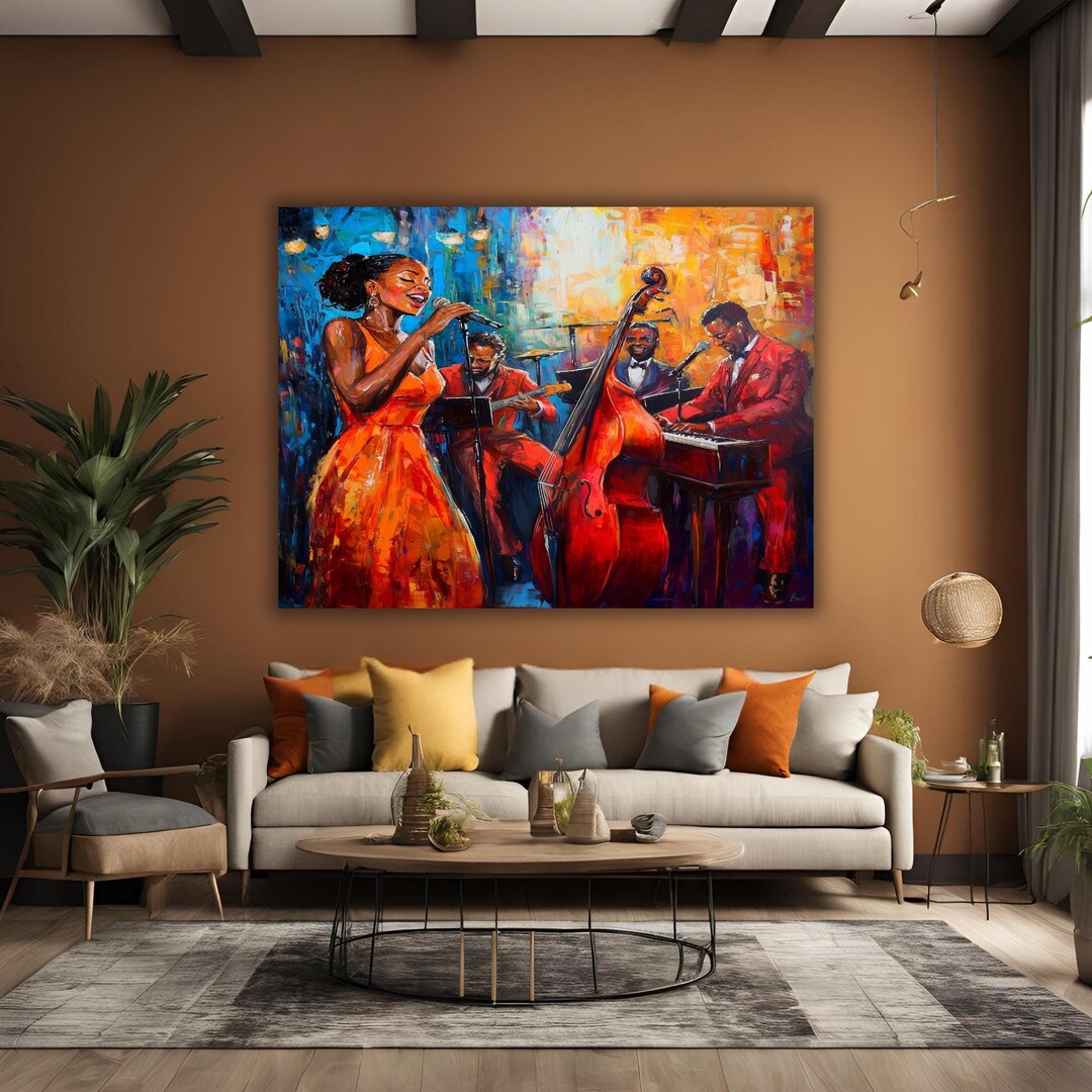 Jazz Singer Wall Art Canvas, Black Art Music Band Vibrant Colorful ...