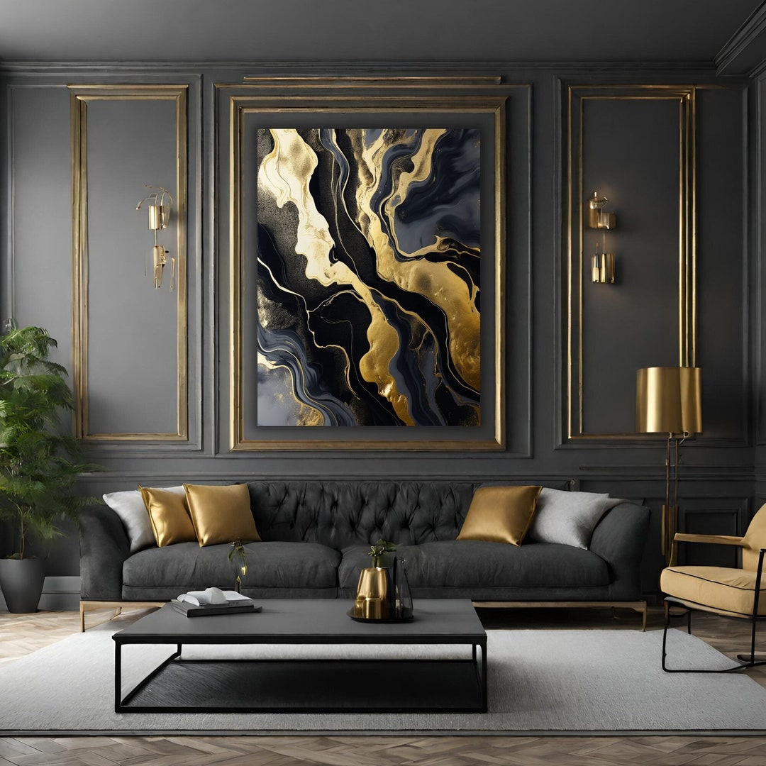 Abstract Luxury Wall Art Gold Black Artwork Unique Design Art Fancy ...