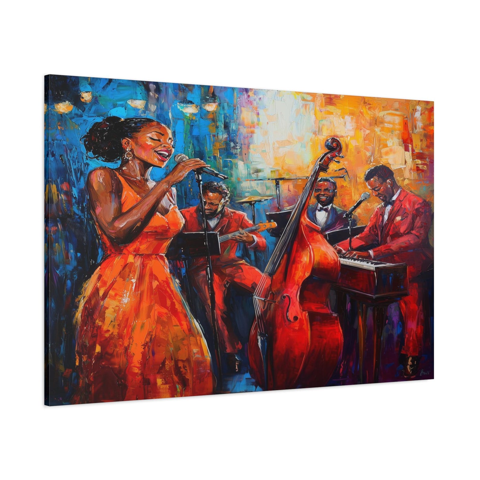 Jazz Singer Wall Art Canvas, Black Art Music Band Vibrant Colorful ...