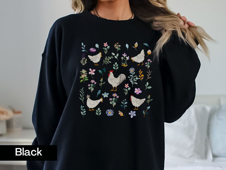 Wildflower Chicken Sweatshirt Flower Crewneck, Chicken Lover Gift ...
