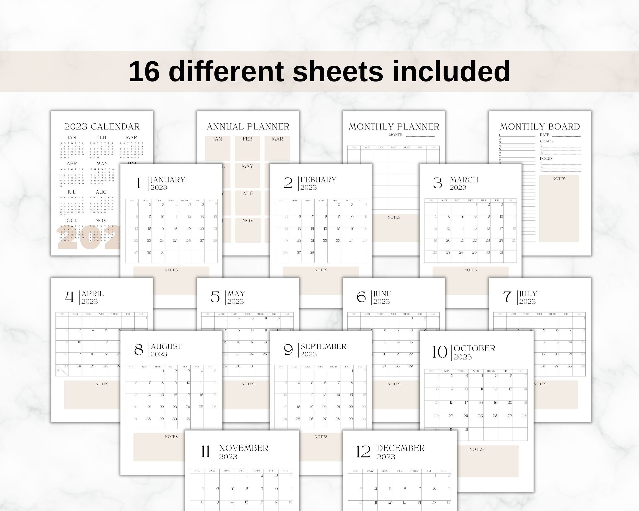 2023 Digital Planner, Printable Monthly Calendar Jan Dec, Monthly ...