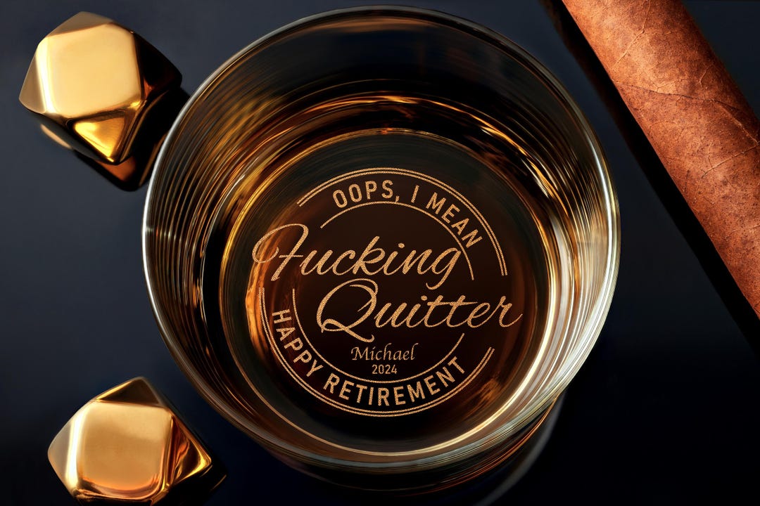 Engraved Custom Whiskey Rock Glass, Happy Retirement Funny Gift Idea ...
