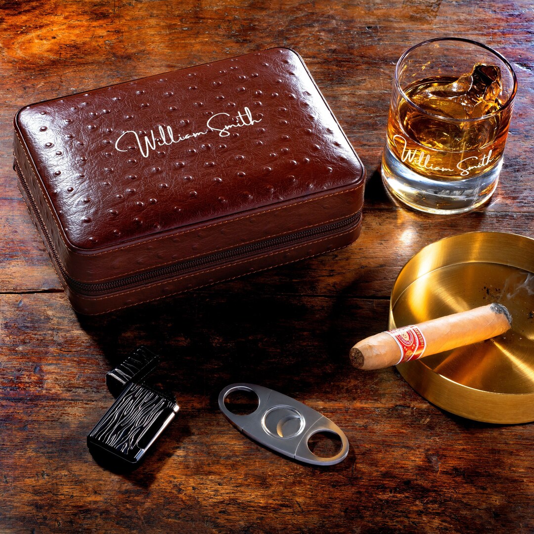 Personalized Travel Cigar Humidor Set Gift - Etsy