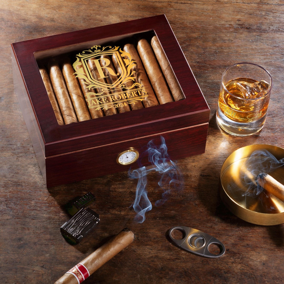 Custom Engraved Cigar Box – Glass Lid Humidor for Dad – Best Father’s ...