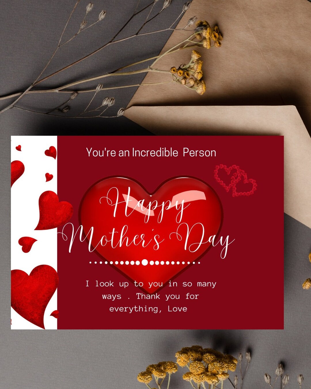 Printable Mothers Day Thank You Card Gift for Her Gift for Mum Gift for ...