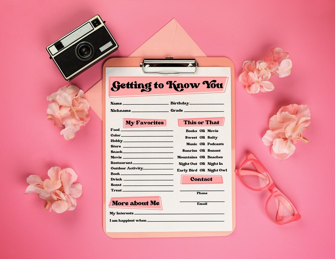 Get to Know You, Getting to Know You Page, Get to Know You Printable, All About Me - Etsy