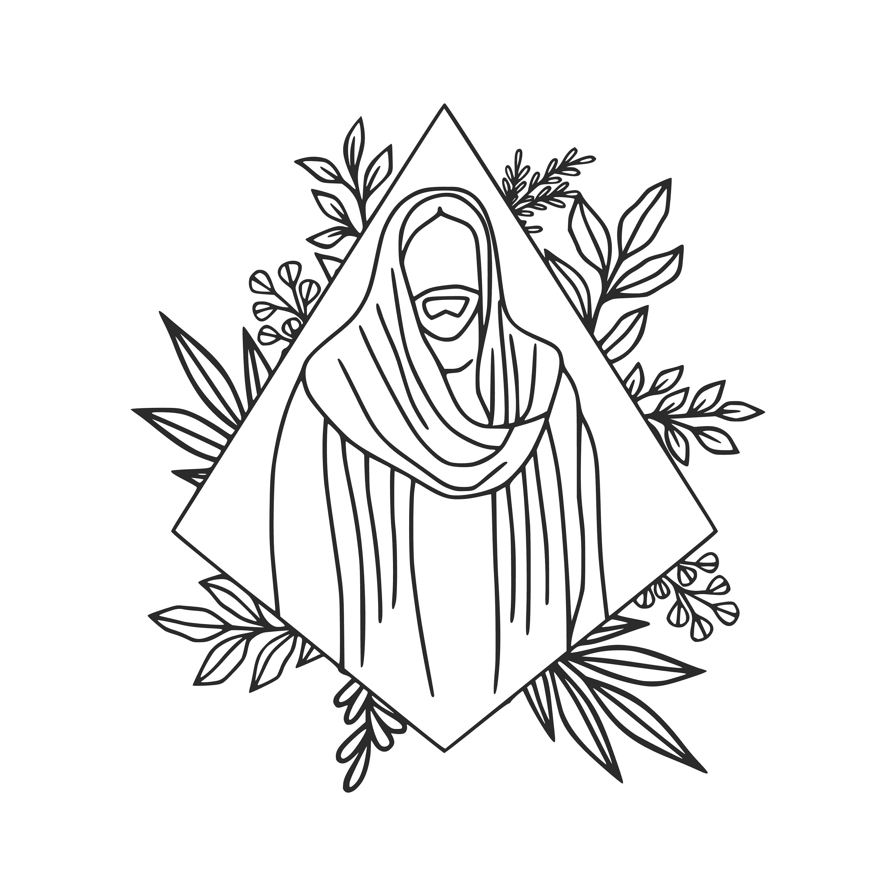 Christ Line Art With Leaf Border Printable, Christ Simple Digital ...