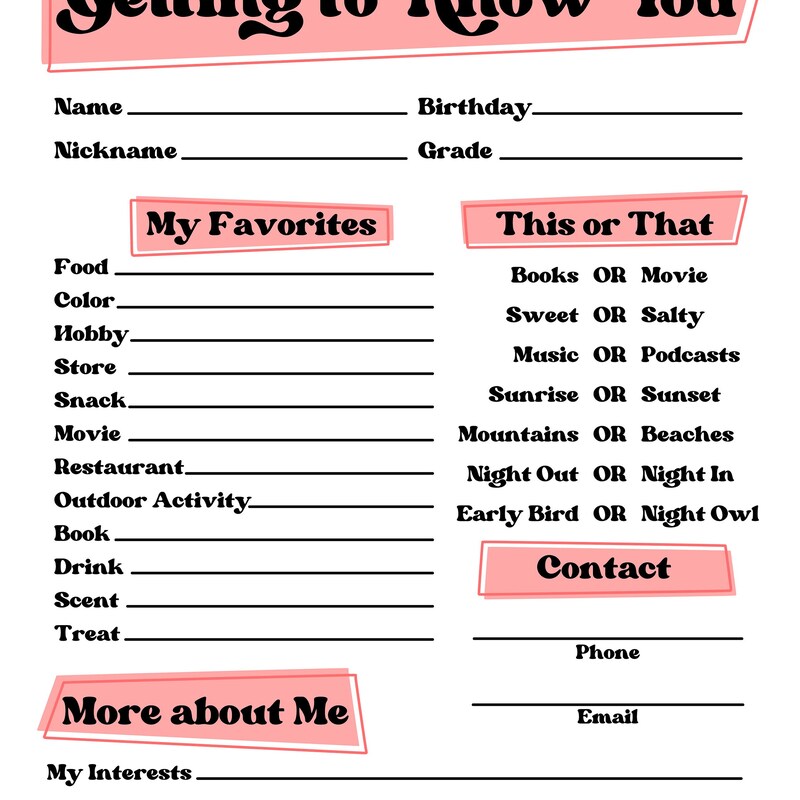 Get to Know You Template - Etsy
