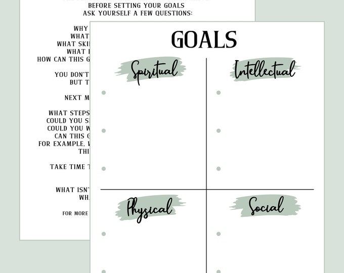 Youth Four Goals Printable Sheet, LDS Youth Goals Printable, Goal Sheet ...