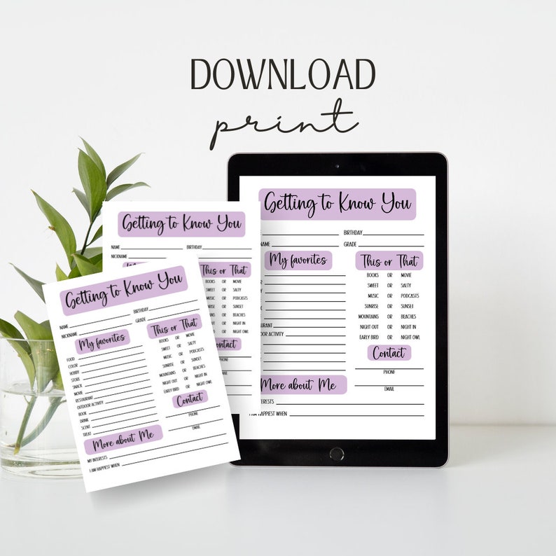 Get to Know You, Getting to Know You Page, Get to Know You Printable, All About Me, - Etsy
