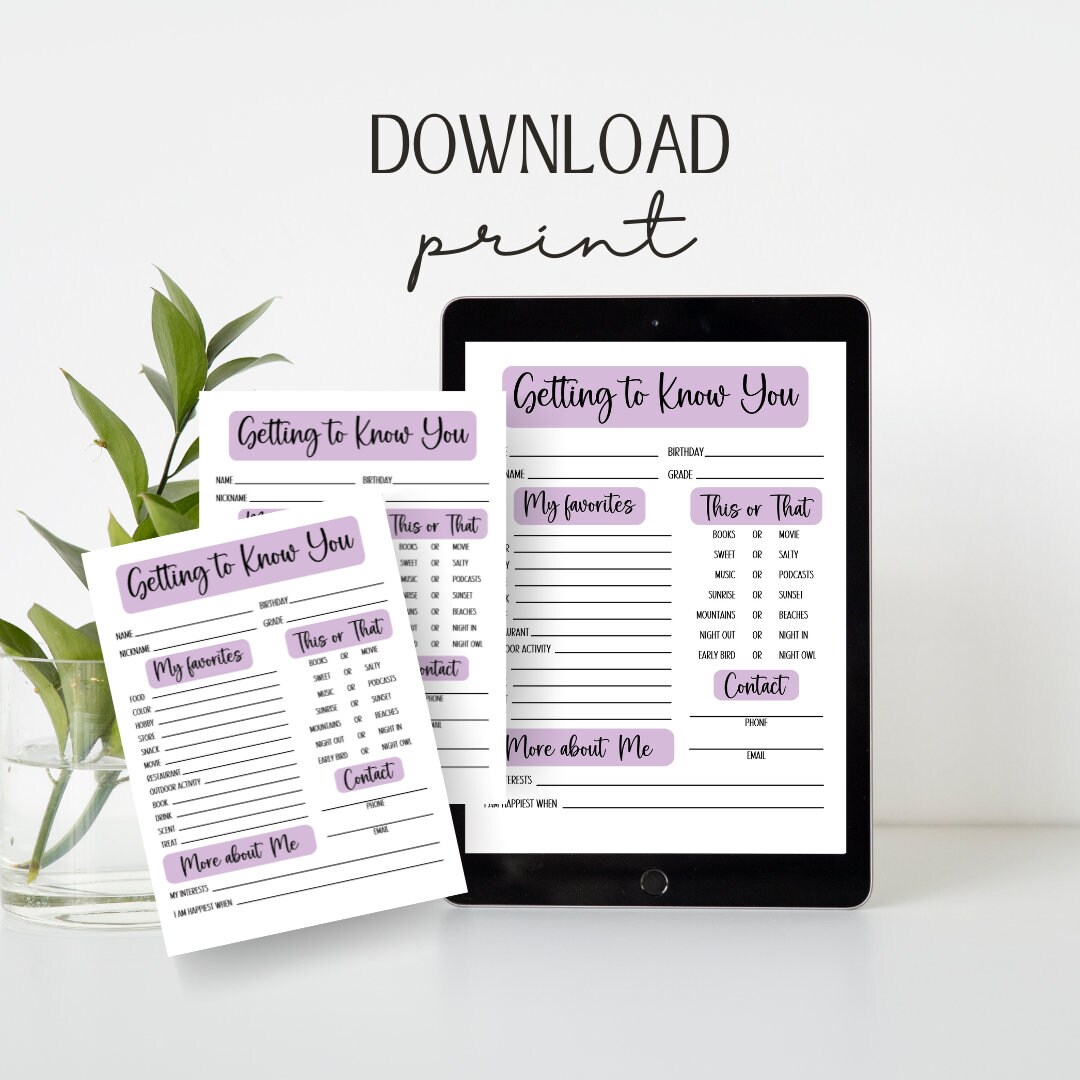 Get to Know You, Getting to Know You Page, Get to Know You Printable ...